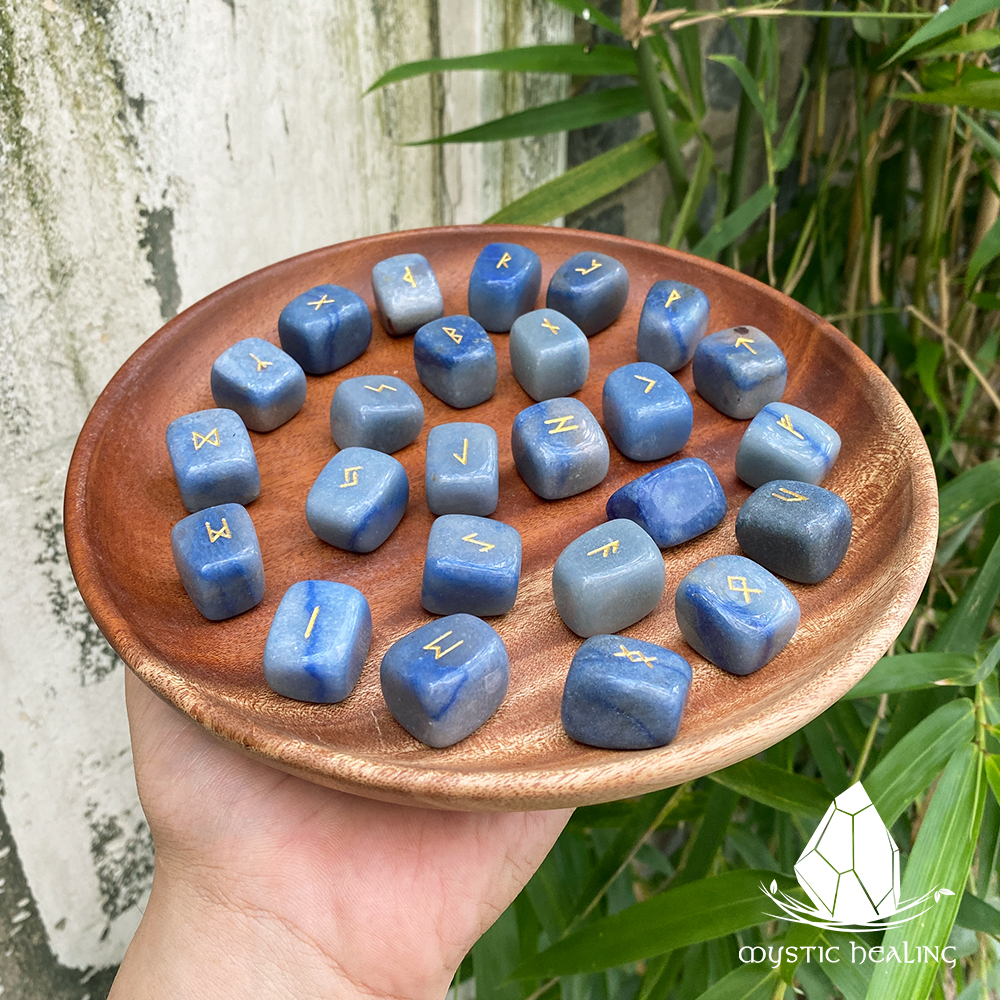 Bộ Đá Runes - Blue Aventurine (Lam Đông Linh) - Mystic Healing